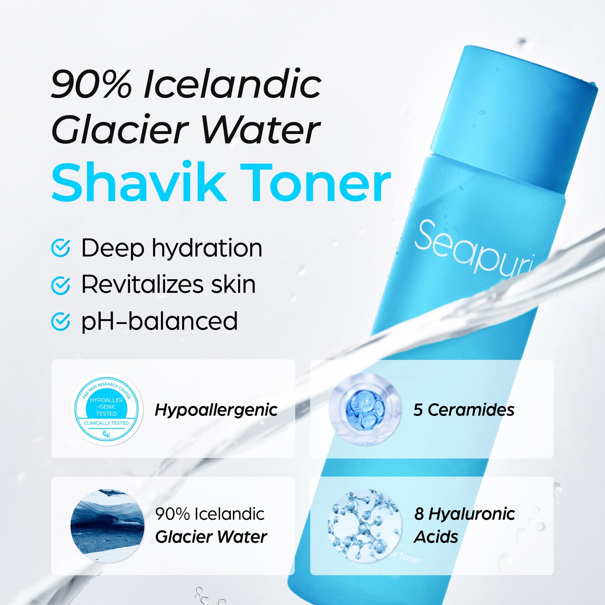 Seapuri Shavik Glacier Korean Soothing Toner | 5 Ceramides + 8 Hyaluro ...